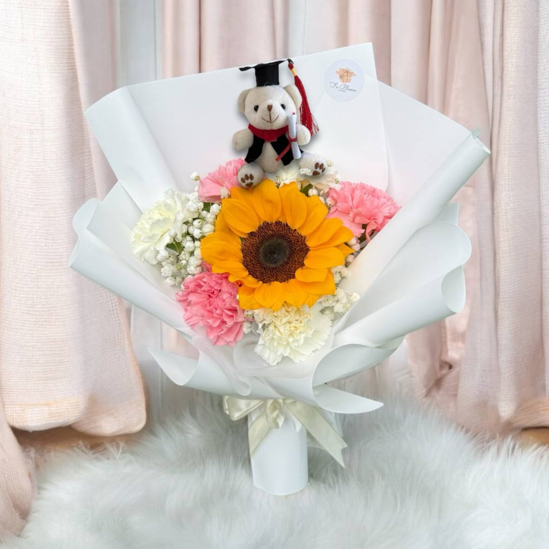 [GRAD] Sunflower Carnations Bouquet with Grad Bear – Fu Bloom Flowers