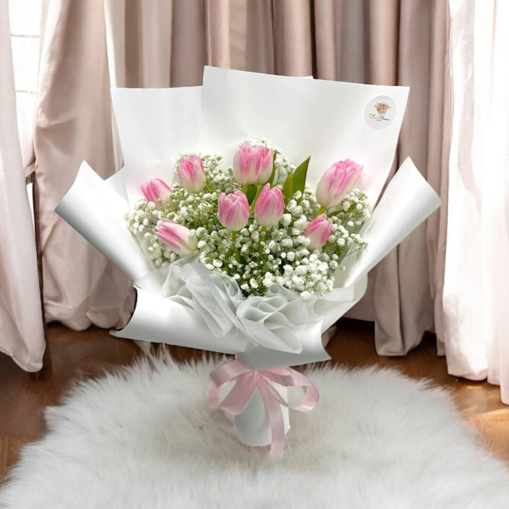 Pink Tulips & Baby's Breath – Fu Bloom Flowers
