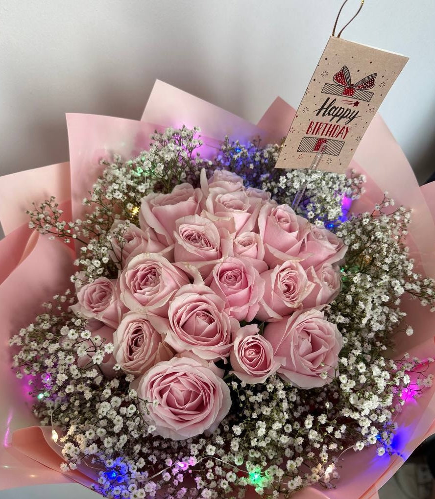 20 Roses & Baby Breaths Bouquet – Fu Bloom Flowers