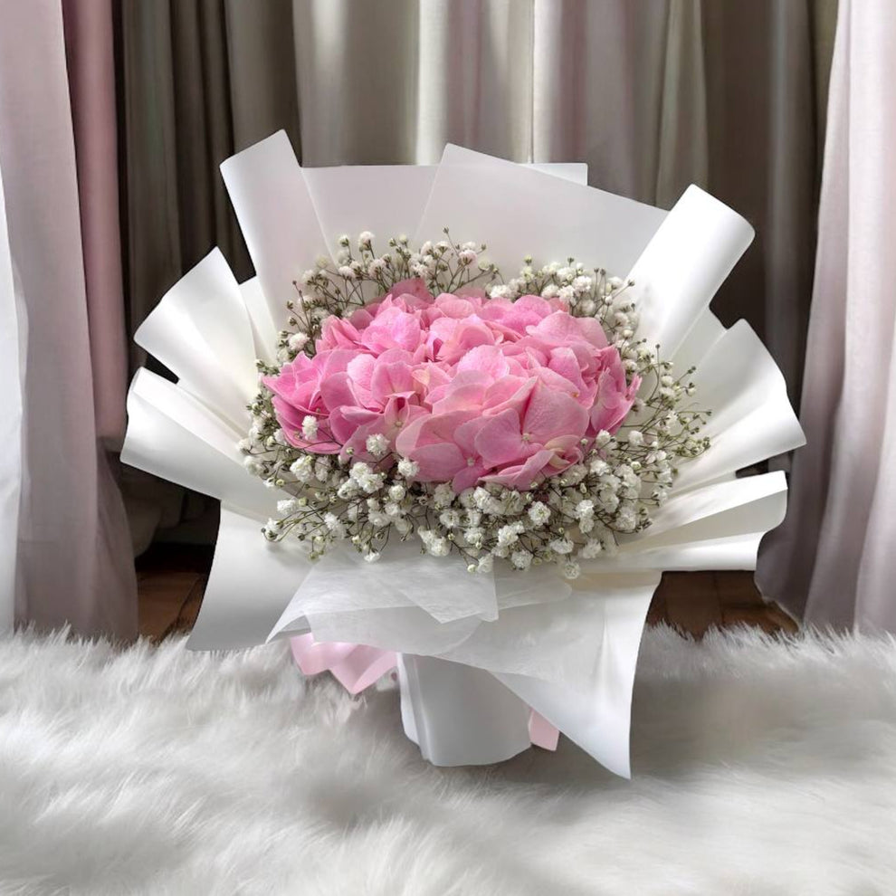 Pink Hydrangea & Baby’s Breath Bouquet – Fu Bloom Flowers